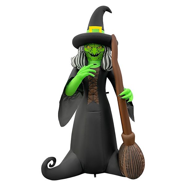 GOOSH 6FT Inflatable Witch with Broom Light-Up Halloween Yard Decoration