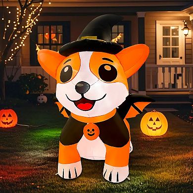 GOOSH 5.2FT Inflatable Halloween Dog with Witch Hat and Cape Light-Up ...