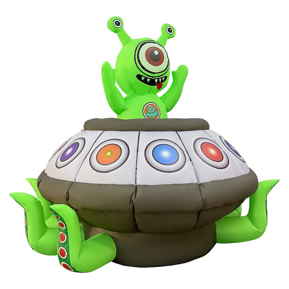 GOOSH 5.2FT Animated Inflatable Alien in UFO Light-Up Halloween Yard ...