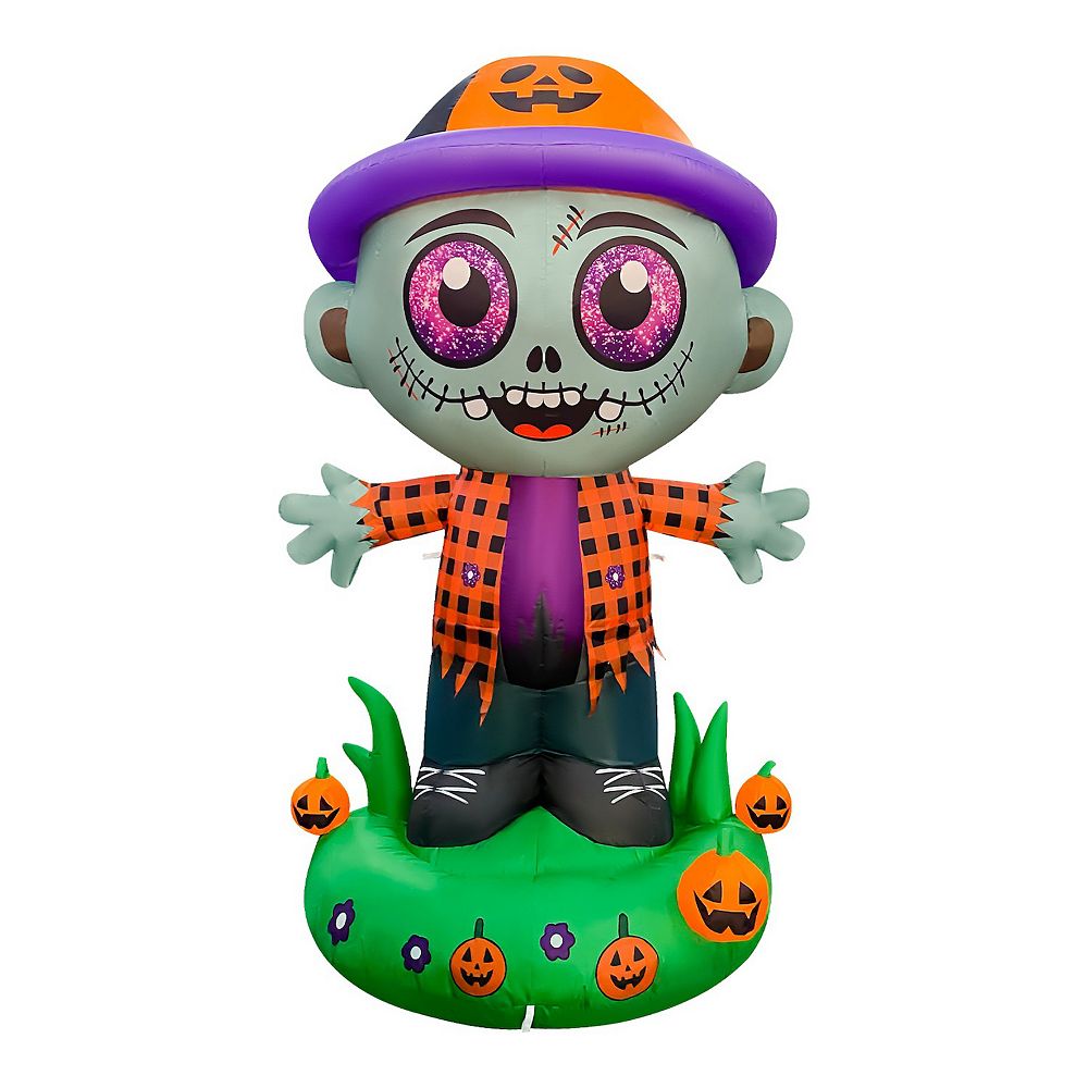 GOOSH 5.2FT Inflatable Zombie with Pumpkin Hat Light-Up Halloween Yard ...
