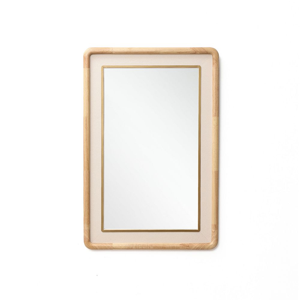 LuxenHome Rounded Rectangle Decorative Wall Mirror, 35" Rubber Wood ...