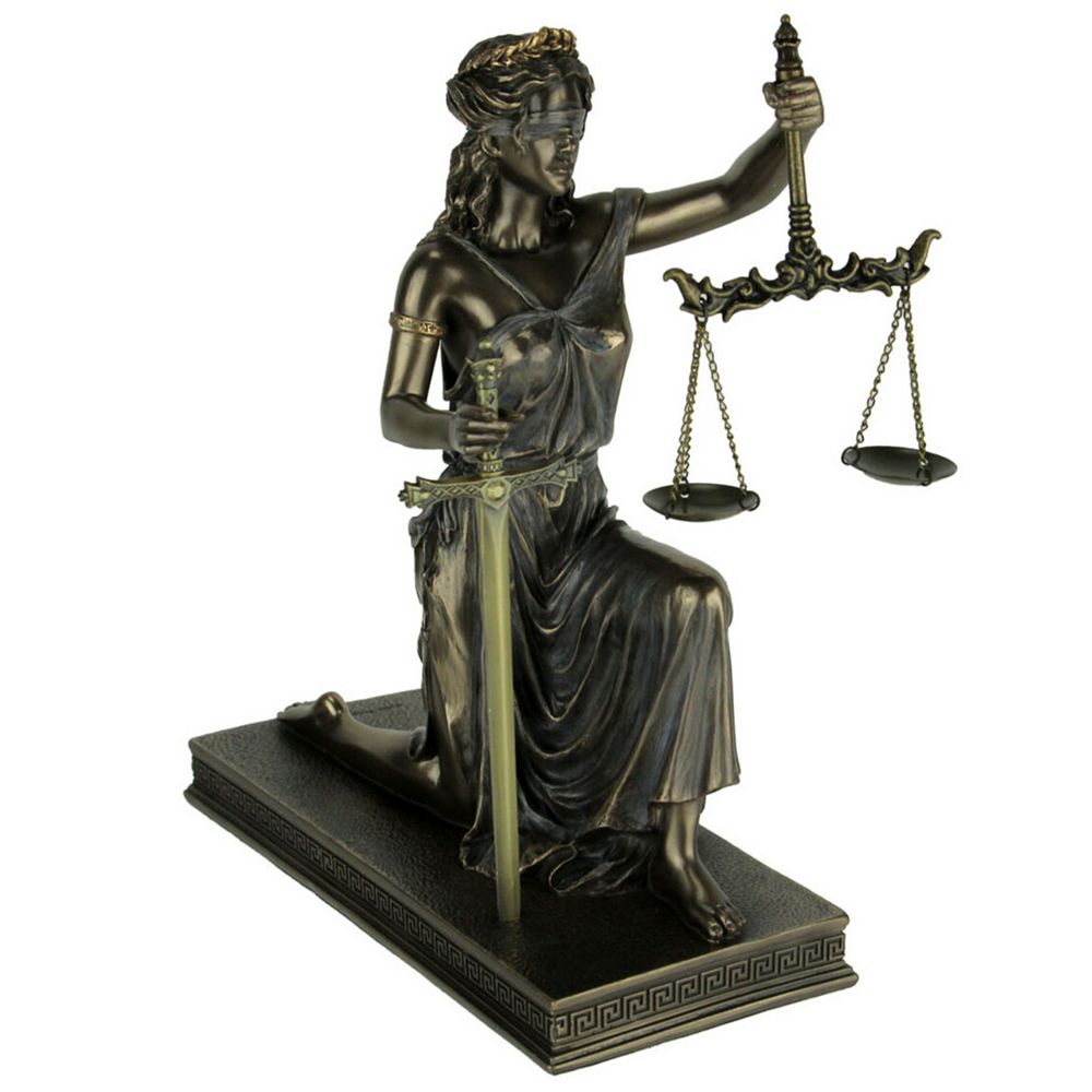 Bronze Finish Lady Justice Kneeling Holding Balance Scales and Sword Statue