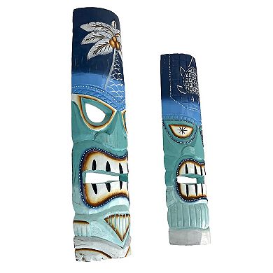 Set of 2 - 20" Blue & Green Tiki Masks Wood Wall Decor Indoor/Outdoor ...