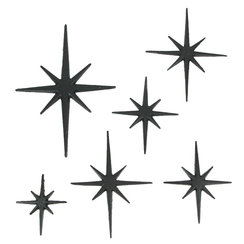 Set of 6 Black Cast Iron Starburst Wall Hangings Mid Century 8 Pointed ...