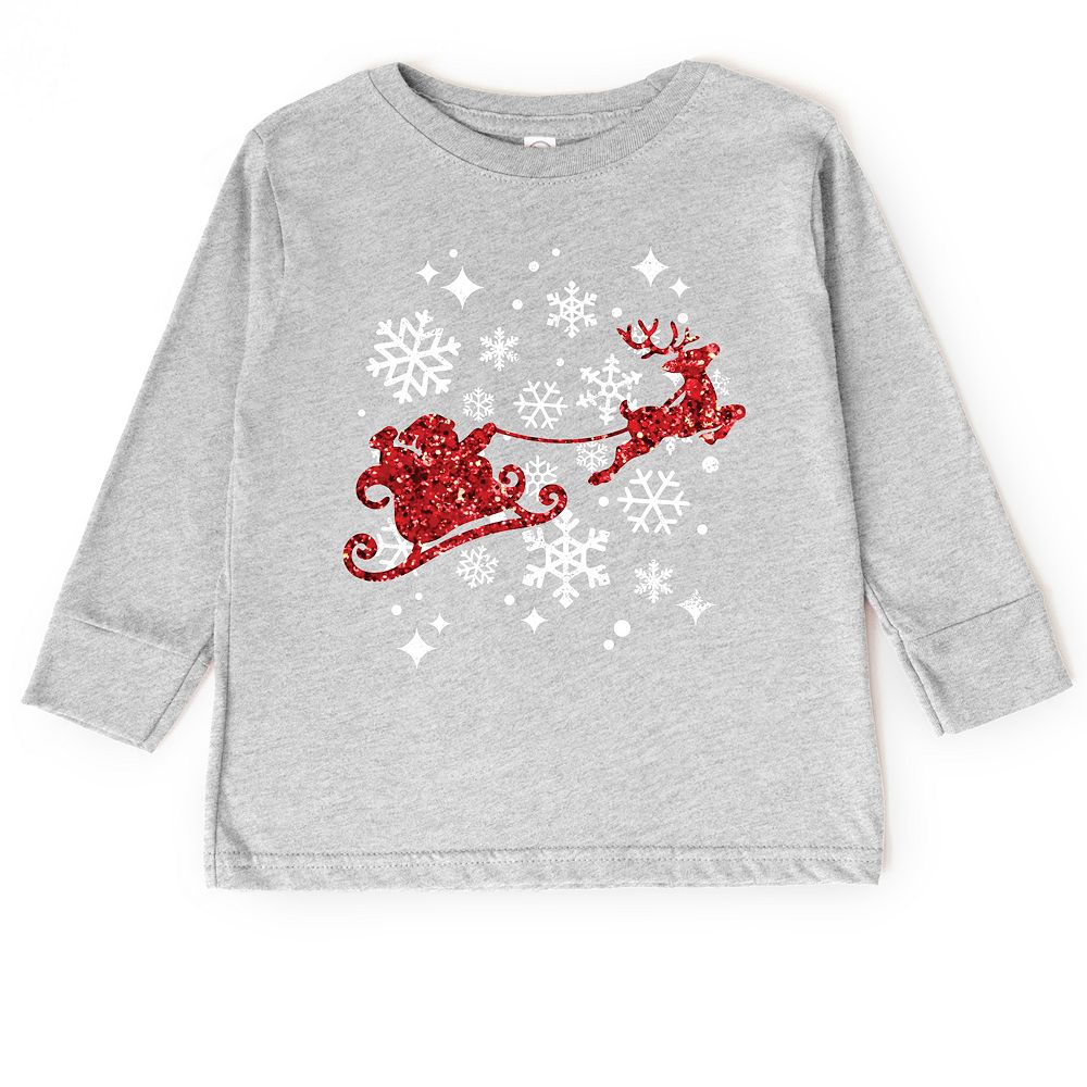 Santa Sleigh Glitter - Kids Youth Long Sleeve Tee and Kids Toddler Long ...