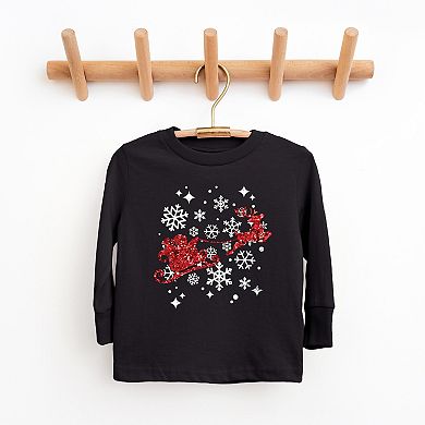 Santa Sleigh Glitter - Kids Youth Long Sleeve Tee and Kids Toddler Long ...