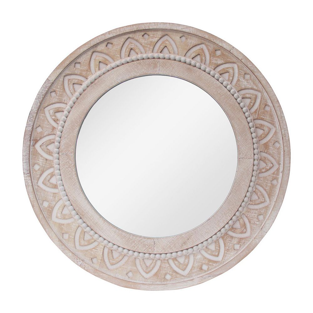 Parisloft 27.5 Inch Farmhouse Wood Circle Telescope Mirror with Carved ...