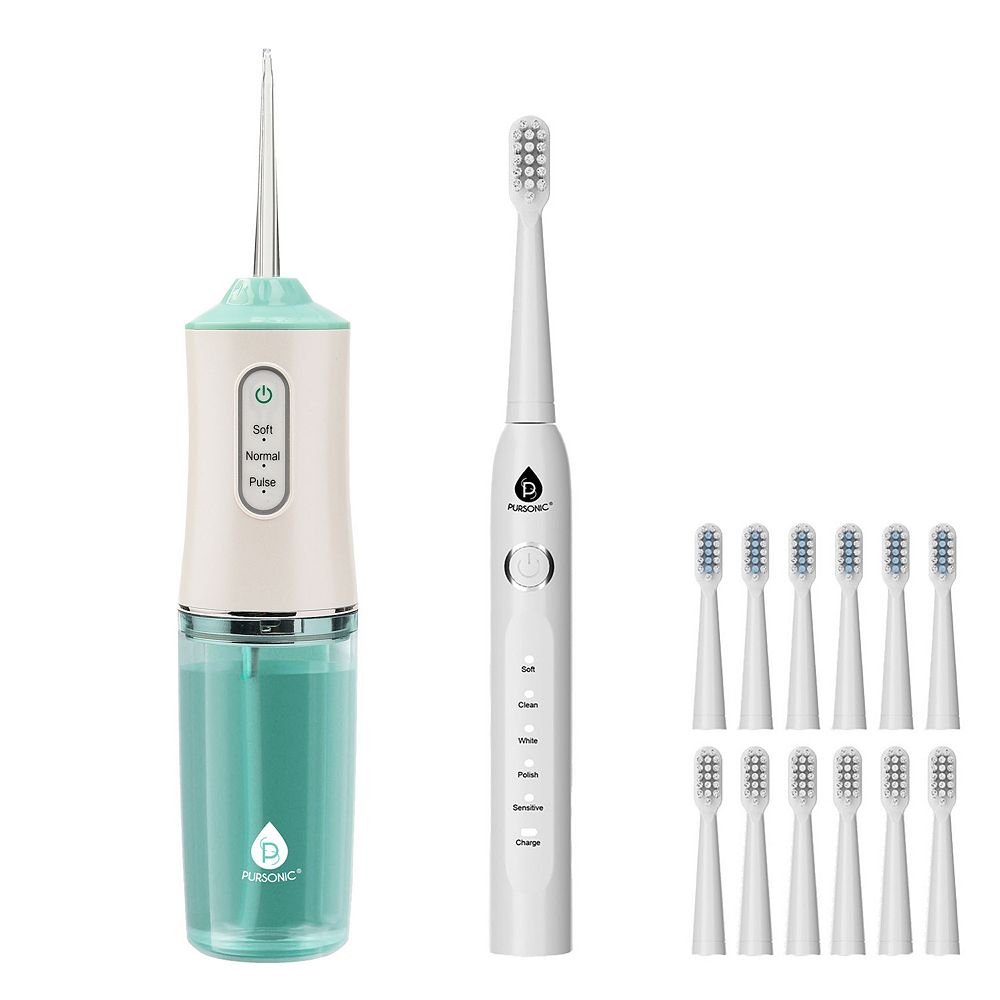 Pursonic Rechargeable Water Flosser & USB Electric Toothbrush with 12 ...