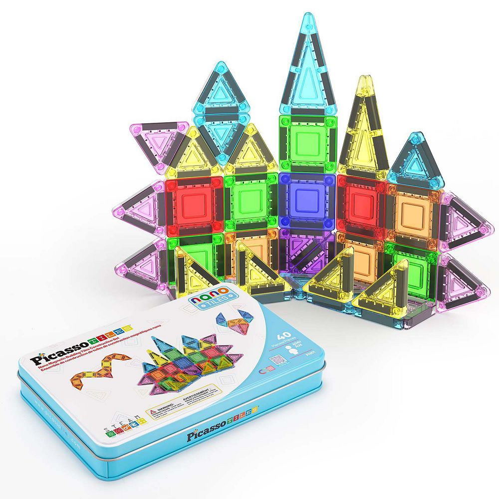PicassoTiles 40pc Nano Mini Magnetic Tile Construction Building Blocks ...
