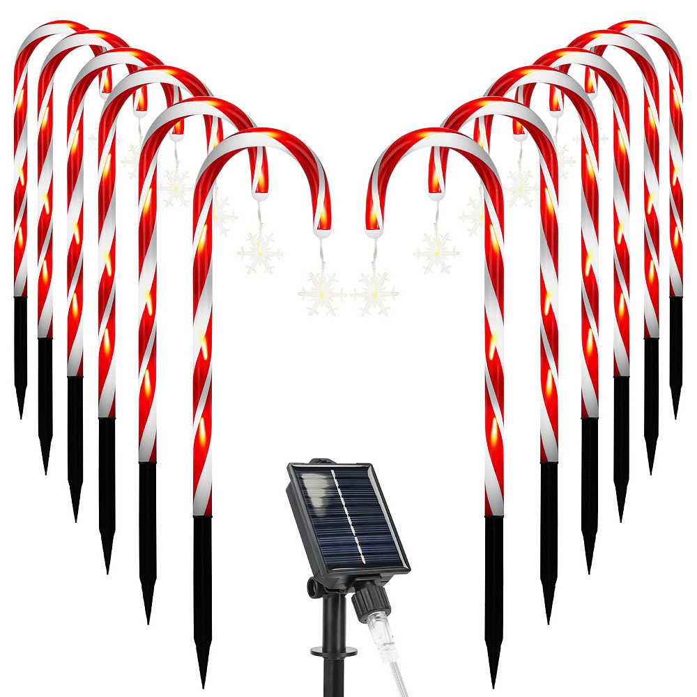 Solar Christmas Candy Cane Lights 12-Pack 72 LED Flickering Outdoor ...