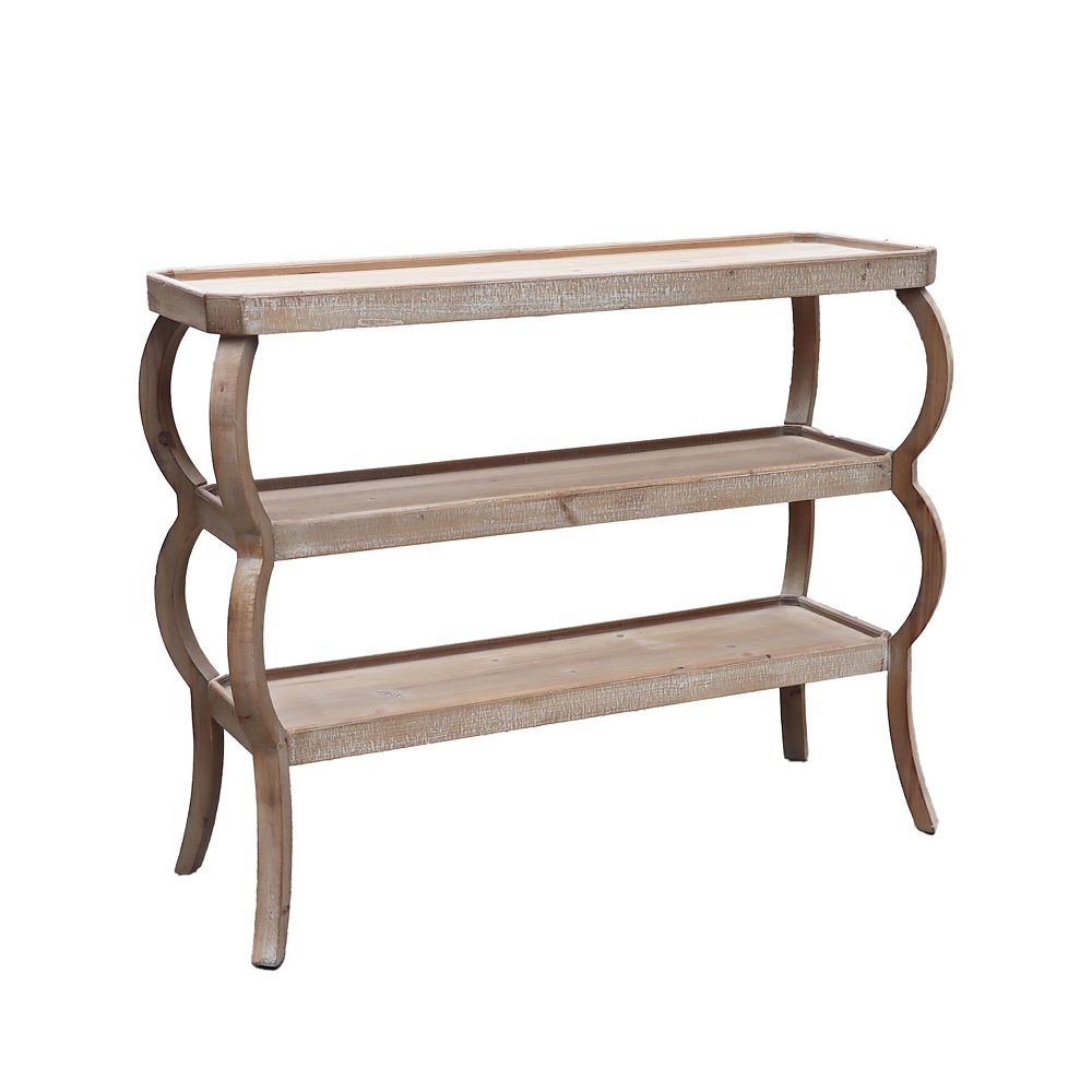 Parisloft Farmhouse 3-Tier Wood Rustic Brown Console Table, 33"H