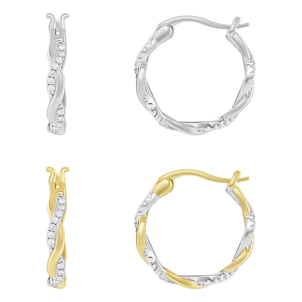 Brilliance Cubic Zirconia Twisted Hoop Earrings Duo Set