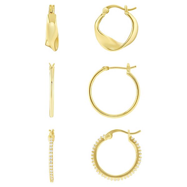 Brilliance 3-Pair Cubic Zirconia Polished Hoop & Pave Hoop Earring Set