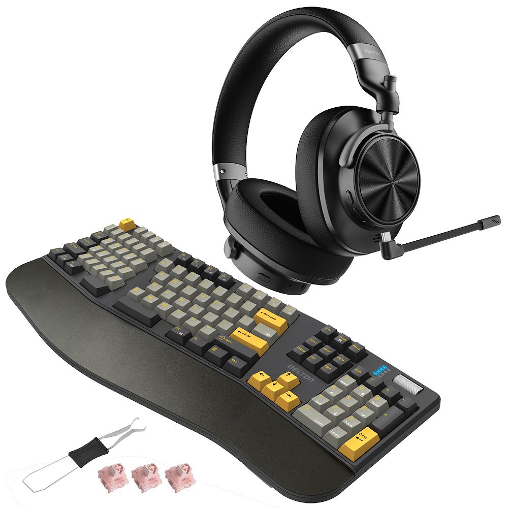 Delton E450 Wireless Ergonomic Keyboard and Bluetooth Computer Headphone/Headset Bundle, Black