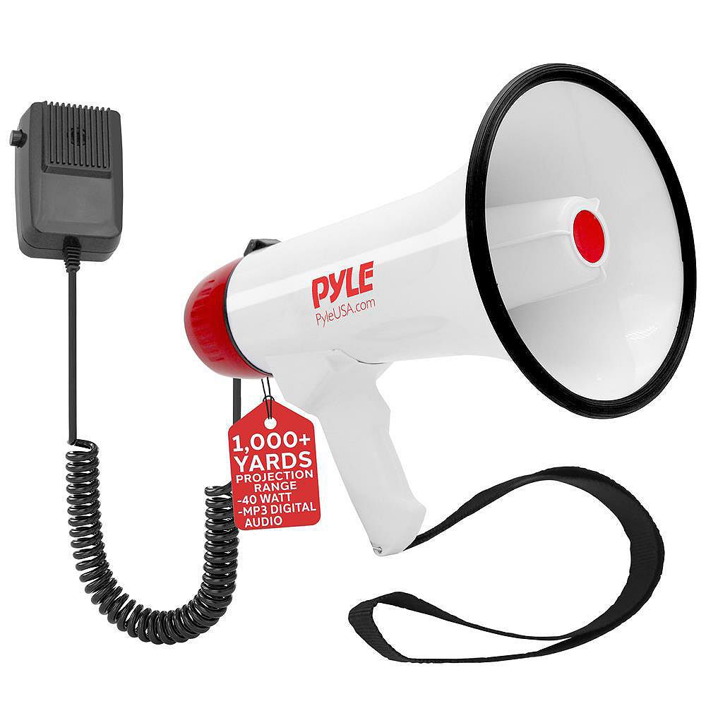 Pyle Portable Megaphone with Built-in Rechargeable Battery, Siren Alarm ...
