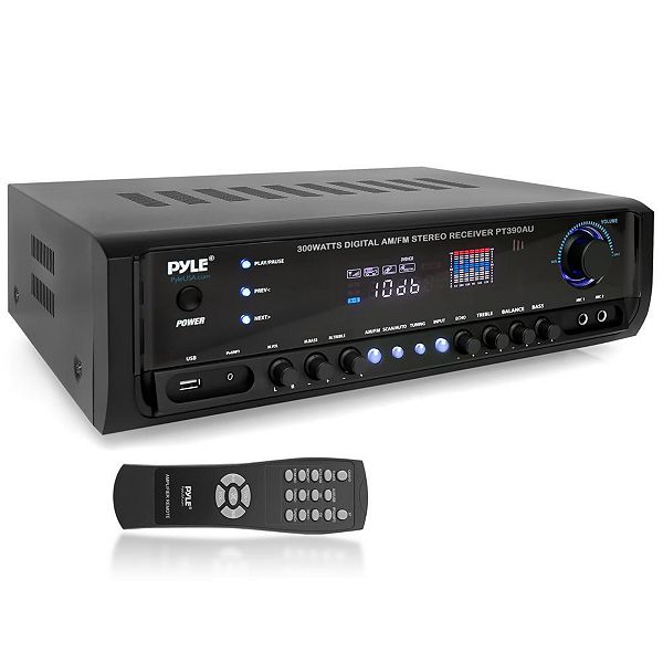 Pyle 300W 4-Channel Home Theater Power Stereo Receiver, USB, RCA, Mic ...