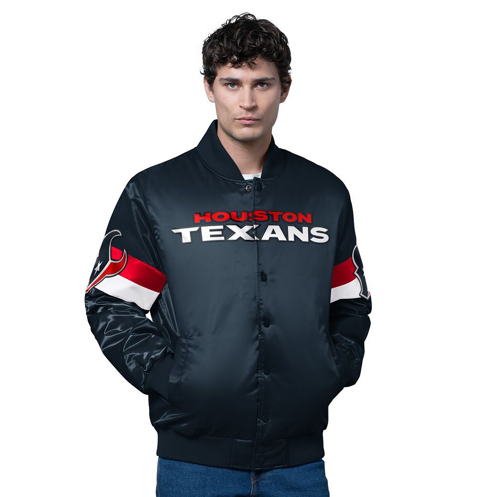Men's Starter Navy Houston Texans Triple Option Satin Varsity Full-Snap ...