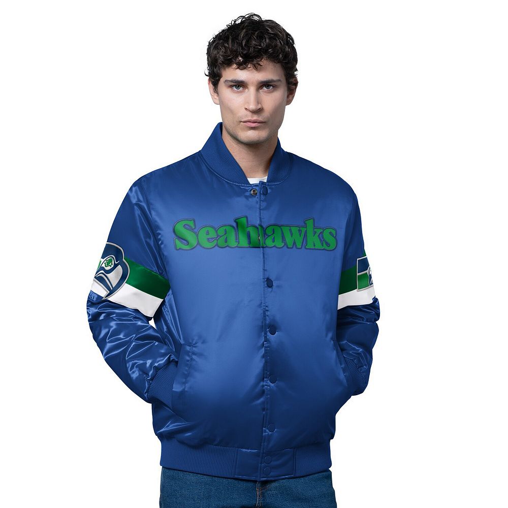 Men's Starter Royal Seattle Seahawks Triple Option Satin Varsity ...