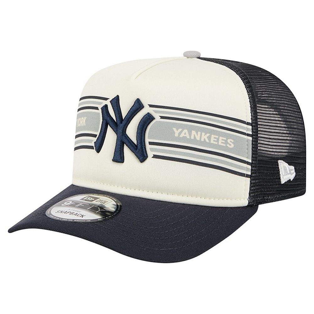 Men's New Era Cream/Navy New York Yankees Banner A-Frame 9FIFTY Trucker ...