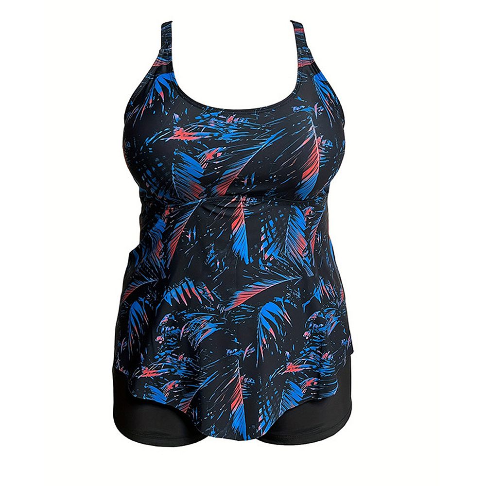 Plus Size Women's Tankini Set Adjustable Crisscross Back Tank Top ...