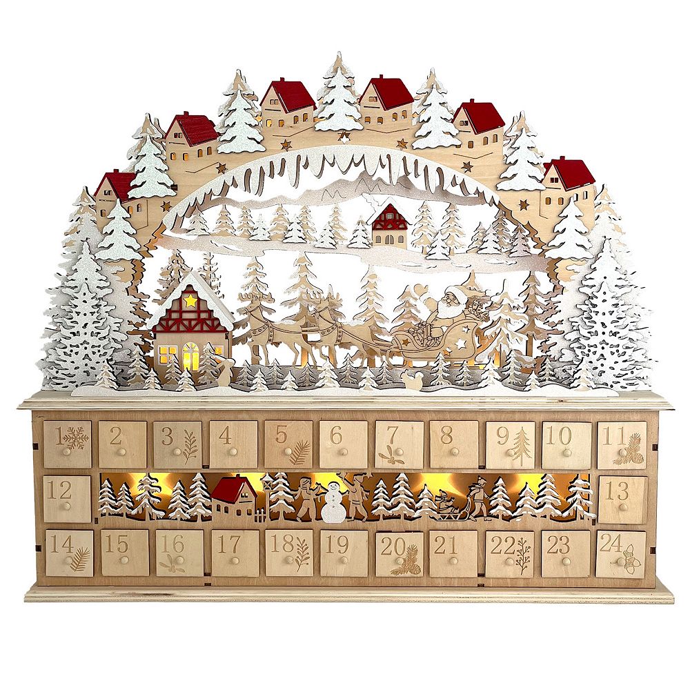 Polar Elegance Wooden Christmas Advent Calendar with Drawers and LED ...