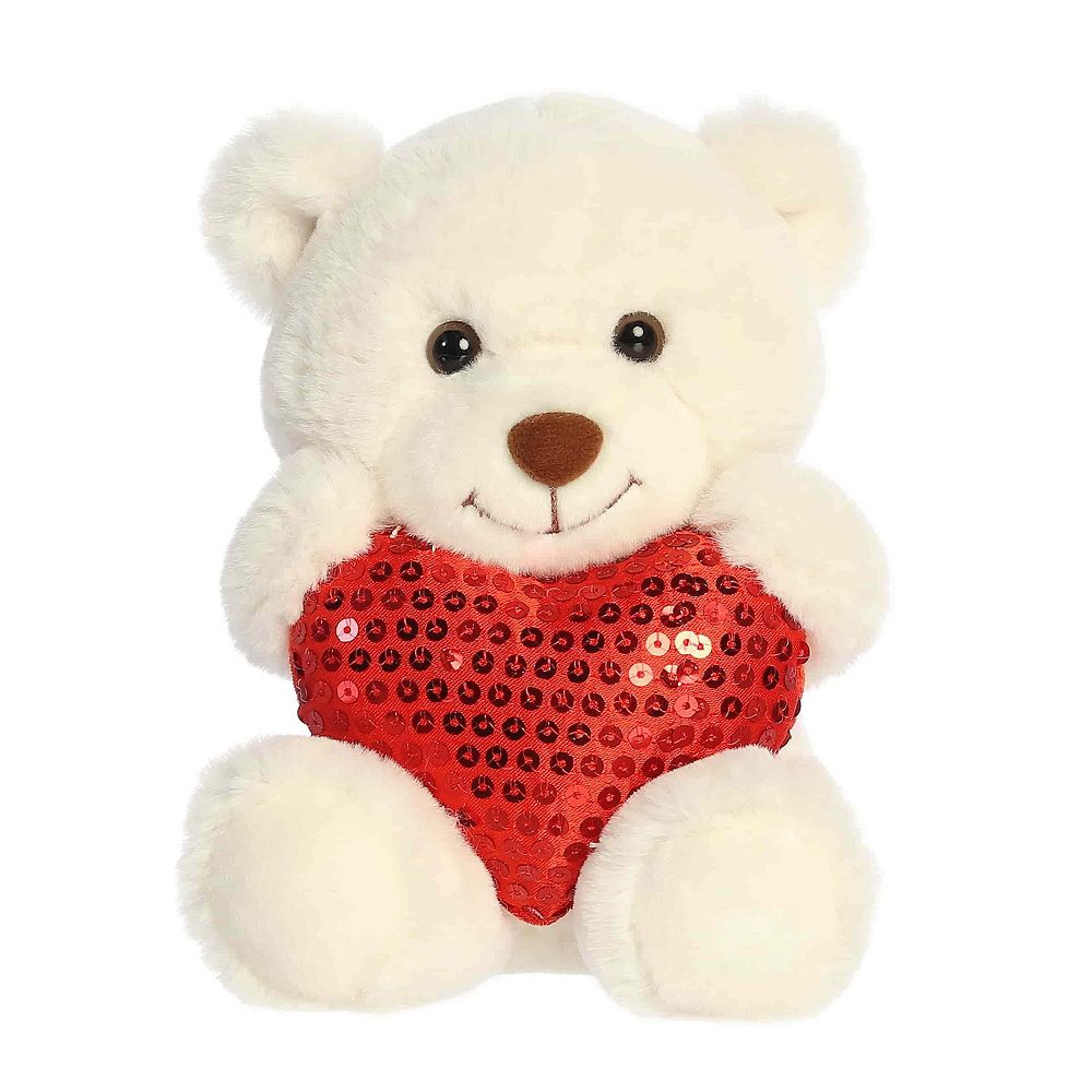 Aurora Heartwarming 7" Glimmerheart Bear Valentine Small Cream Stuffed ...