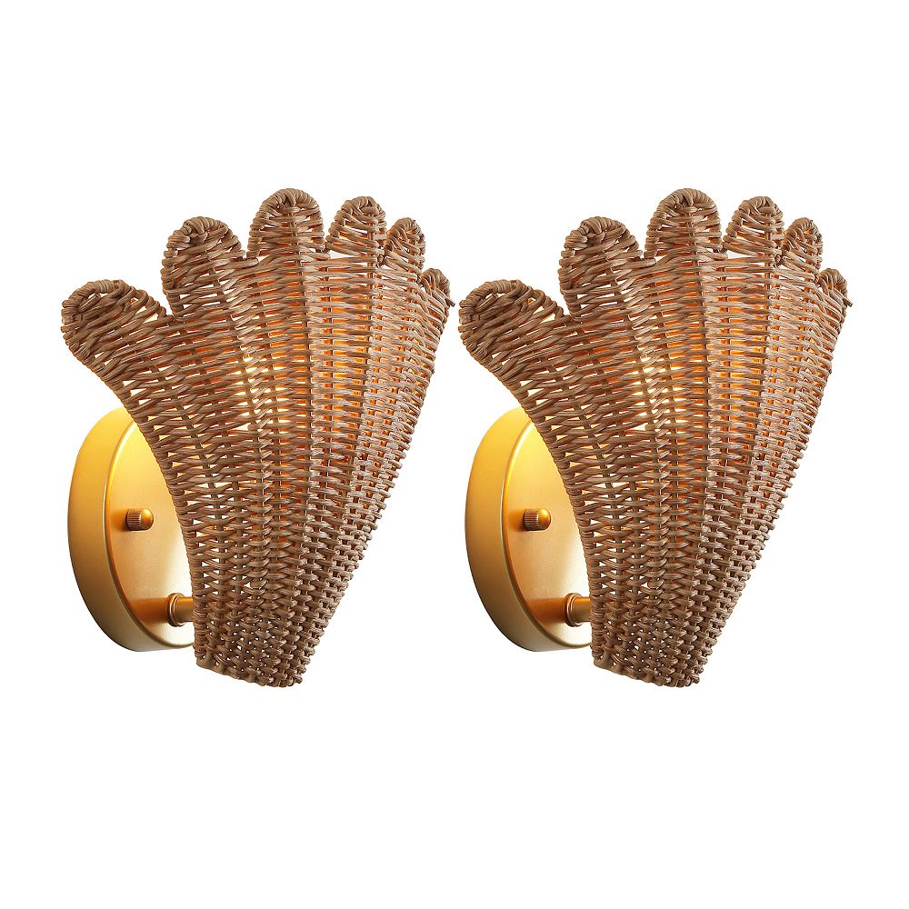 Elodie 11.5" Vintage Coastal 1-Light Rattan Scallop Shell LED Wall ...
