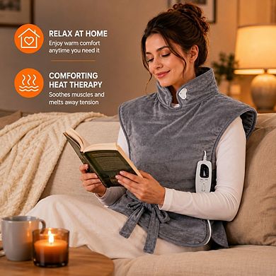 36.6x22in Electric Heating Wrap Fast Heat Pad for Neck & Shoulder Pain ...