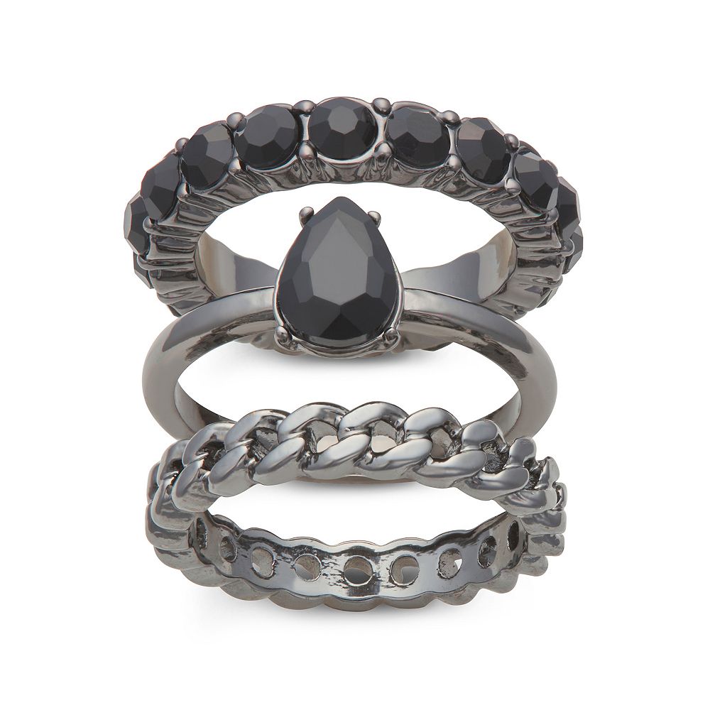 Simply Vera Vera Wang Black Tone Stone Stacked Ring Trio Set