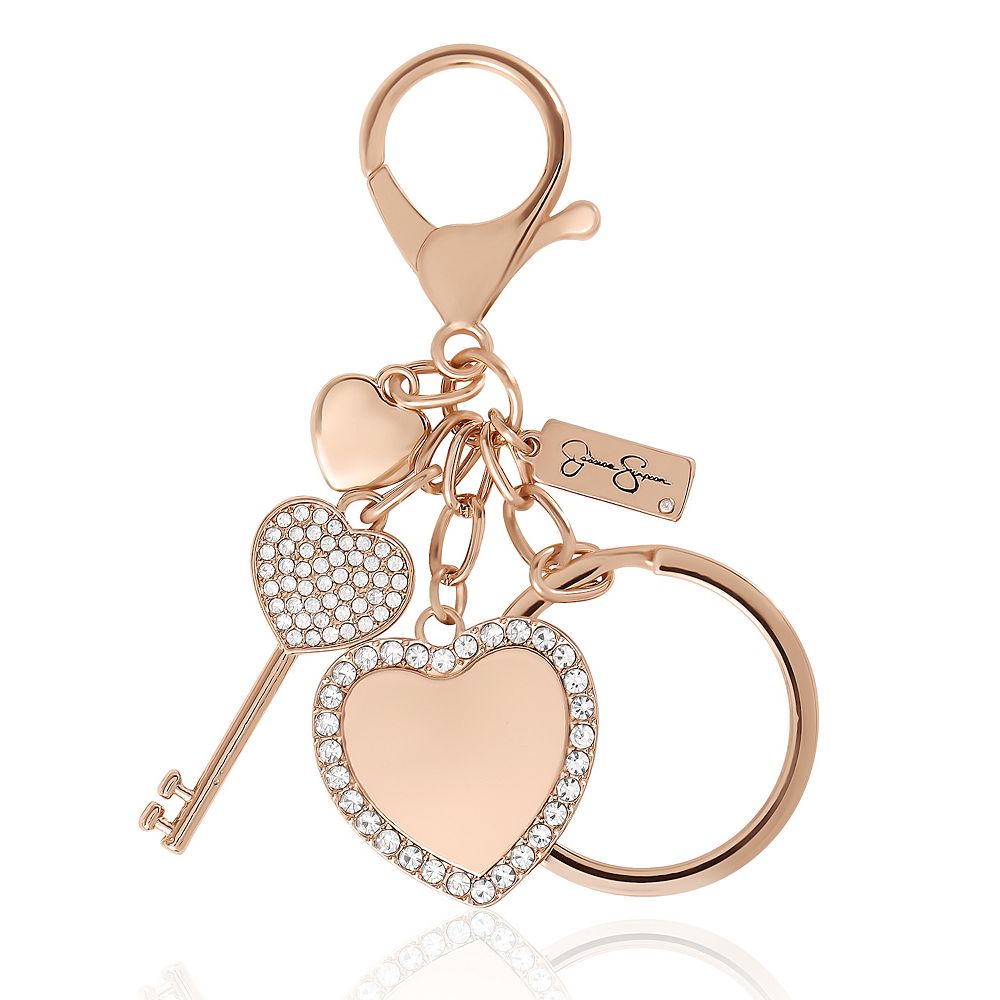 Jessica Simpson Gold Plated Crystal Heart Lock Keychain