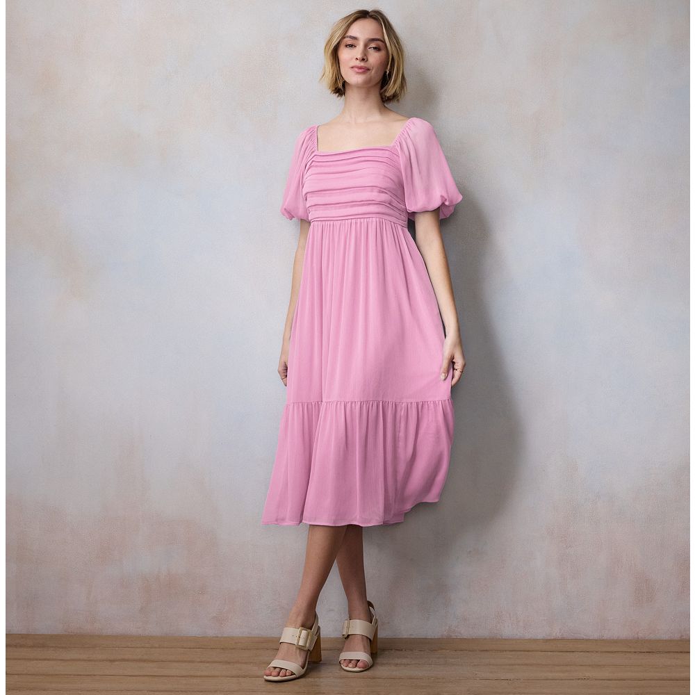 Petite LC Lauren Conrad Square Neck Pleated Bodice Midi Dress
