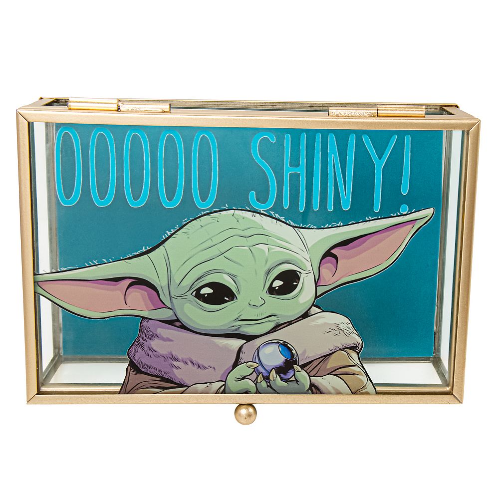 Star Wars The Mandalorian Grogu OOOOO SHINY! Gold Trim Glass Jewelry Box