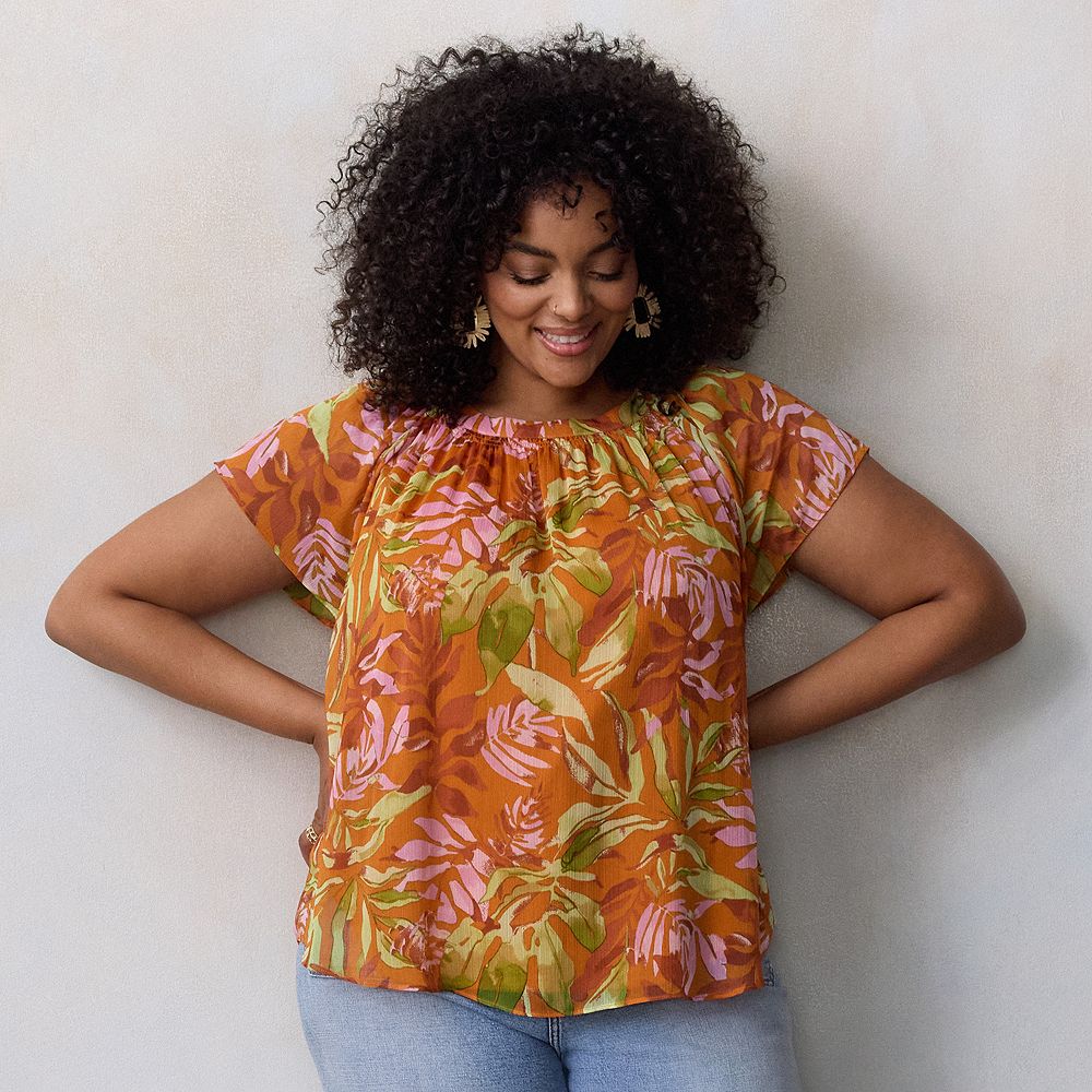 Plus Size LC Lauren Conrad Shirred Neck Top