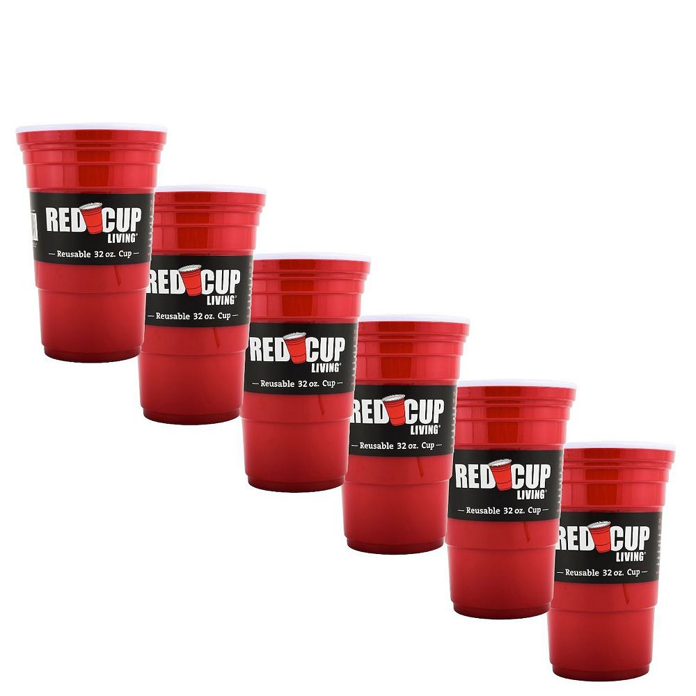 Red Cup Living 32oz Tumbler Cups Set of 6, Reusable Plastic Drinking ...