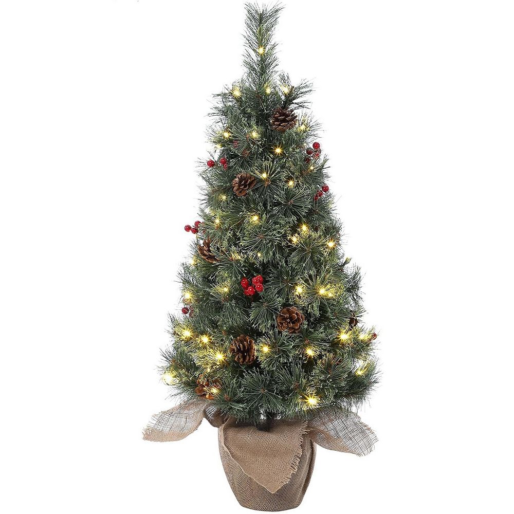 3ft LED Tabletop Christmas Tree with 78 Lighting/ Pine Cones, Berries ...