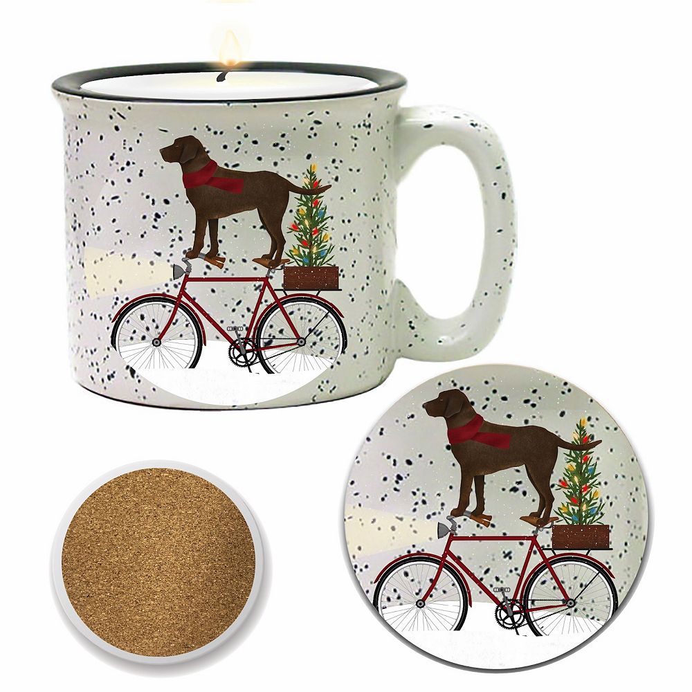 COURTSIDE MARKET Lab On Bike II Brown Sugar Candle Mug & Coaster Set