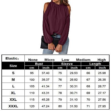 Women Long Sleeve Tops Elegant Casual Cold Shoulder Ruffle Collar ...