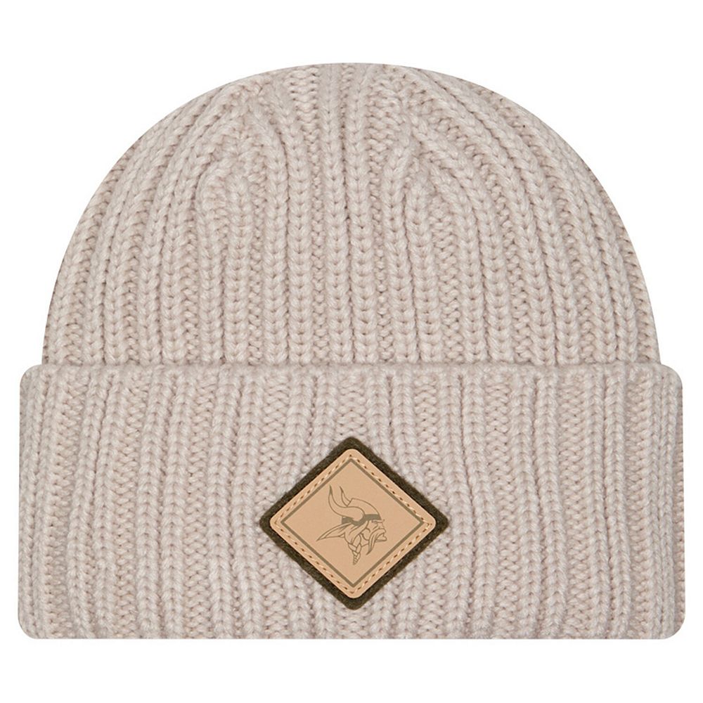 Men's New Era Light Beige Minnesota Vikings Logo Applique Cuffed Knit Hat