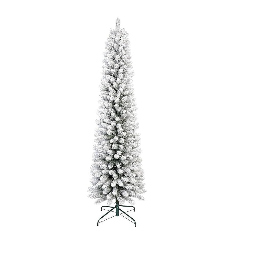 Flocked Pencil Christmas Tree - Skinny Snowy Design for Home/Office