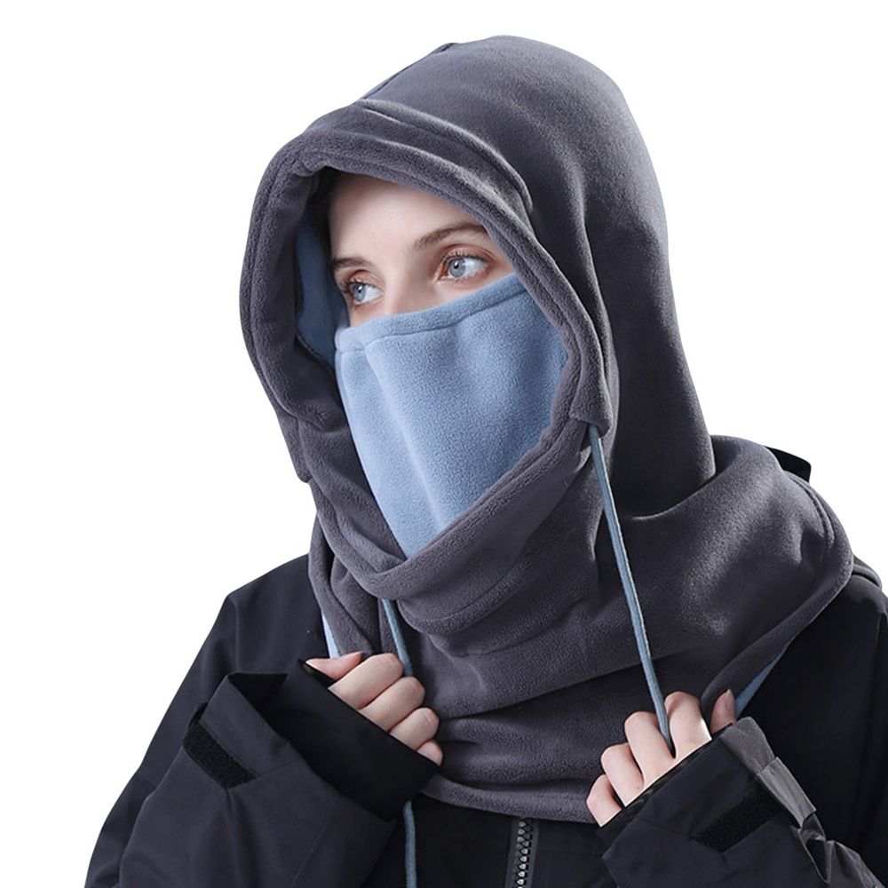 Unisex Fleece Hooded Face Cover with Drawstring Neck Warmer for Cold ...