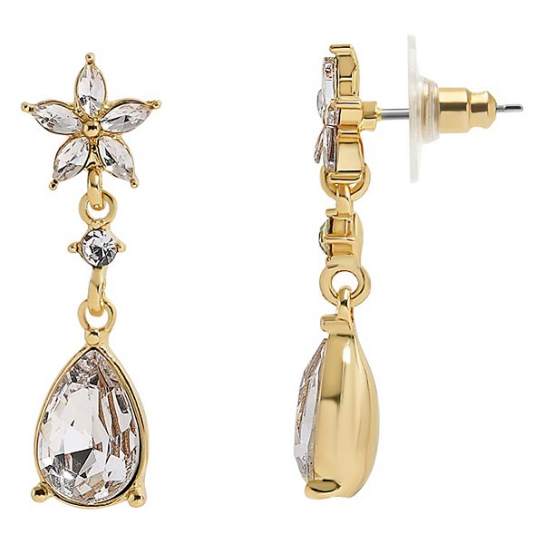 LC Lauren Conrad Gold Tone Top Clear Star Teardrop Earrings