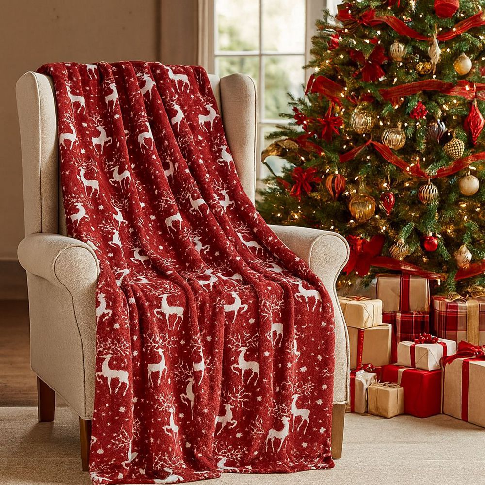 Kate Aurora Holiday Living Ultra Soft and Cozy Christmas Red Reindeer ...