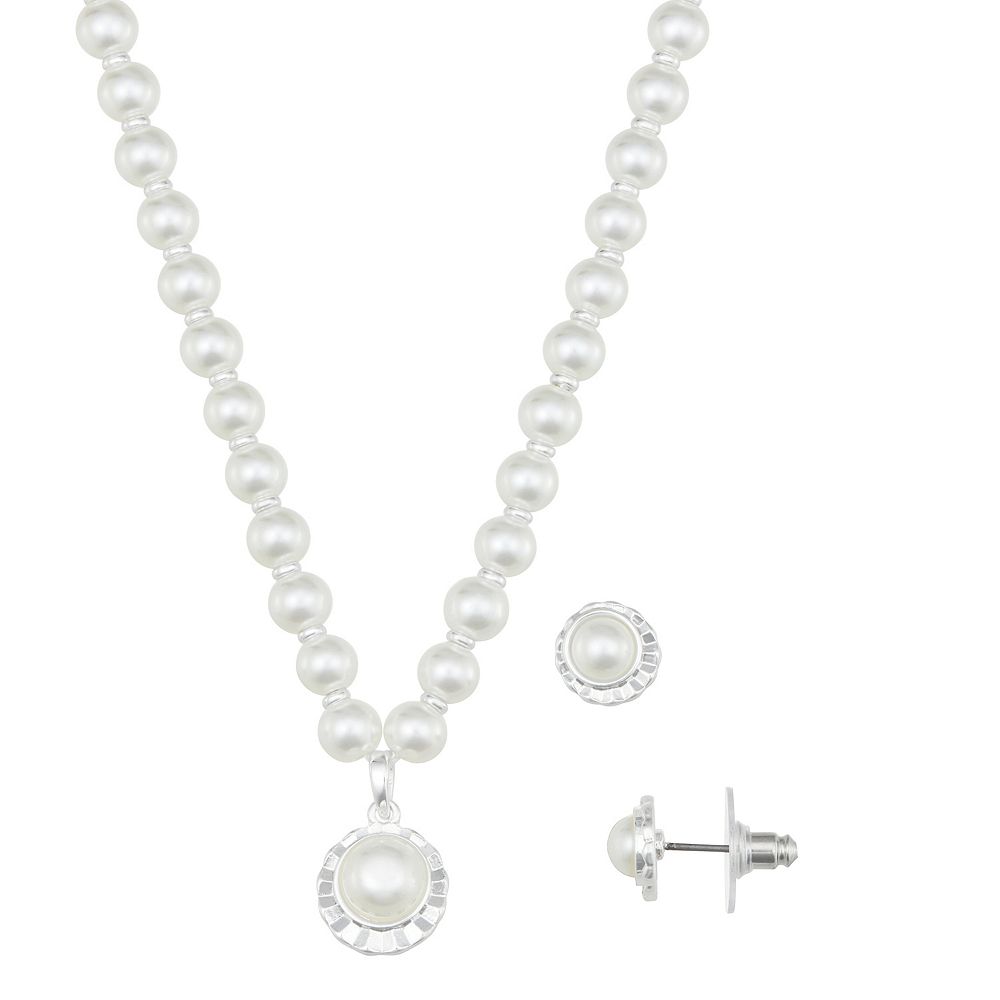 You're Invited Silver Tone Simulated Pearl Pendant Necklace & Stud ...