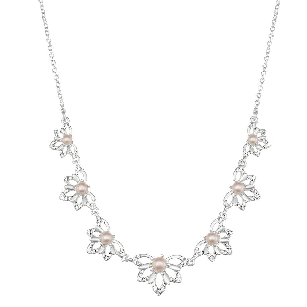 You're Invited Silver Tone Simulated Pink Pearl Floral Frontal Necklace