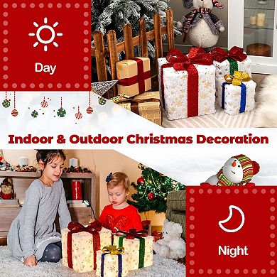 Costway Set of 3 Christmas Lighted Gift Boxes Pre-lit Present ...