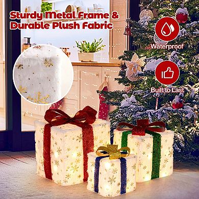 Costway Set of 3 Christmas Lighted Gift Boxes Pre-lit Present ...