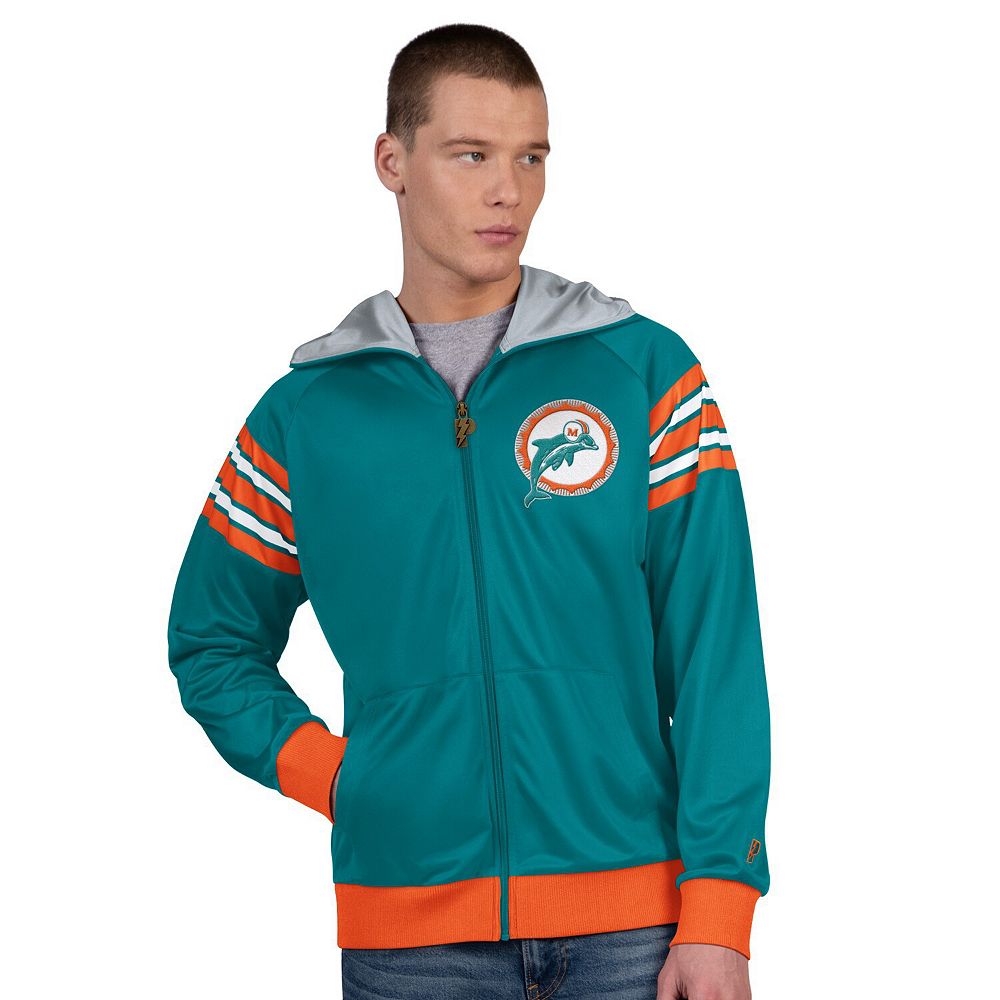 Men's Pro Player Aqua/Coral Miami Dolphins Retro Helmet Full-Zip Hooded ...