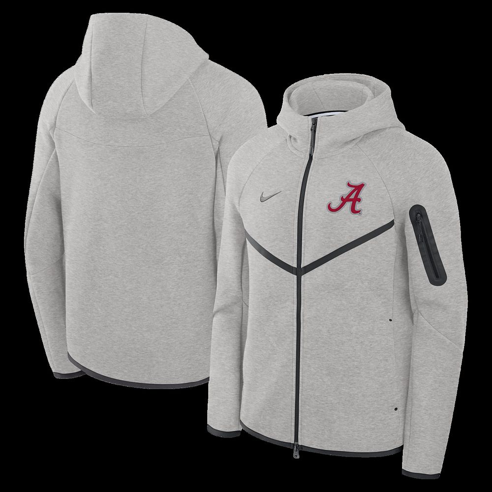 Men's Nike Heather Gray Alabama Crimson Tide Tech Fleece Full-Zip ...