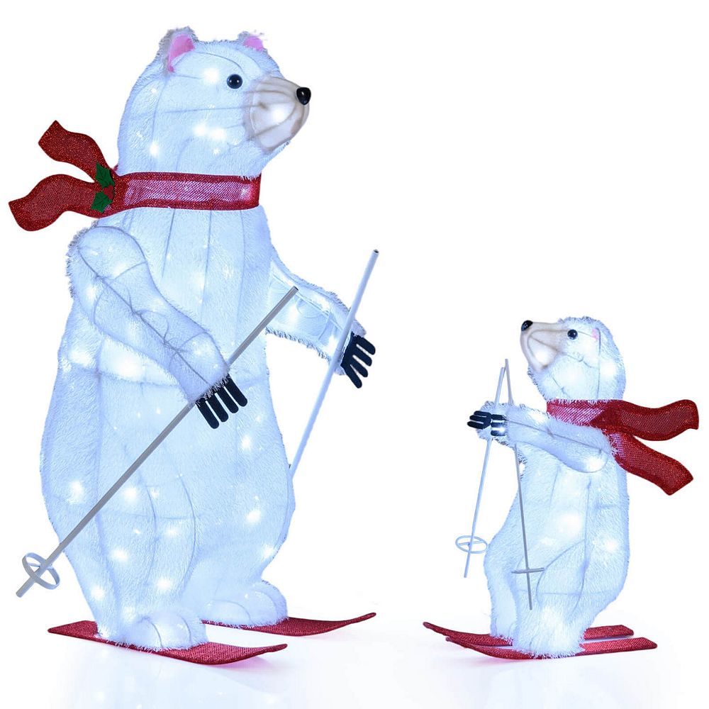 Costway 2 Pcs Animated Skiing Polar Bears with Skiing Motion & 160 Cold ...
