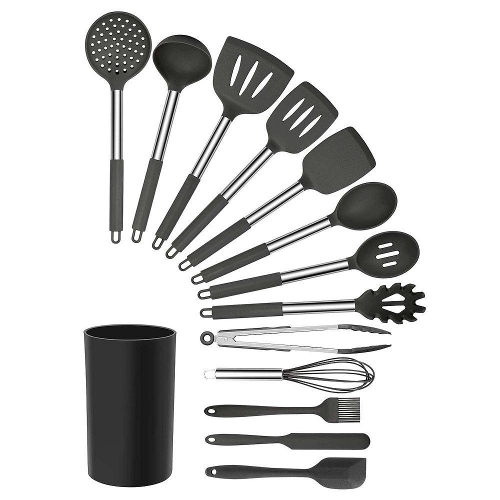Megachef Pro Gray Silicone and Stainless Steel Cooking Utensils, Set of 14